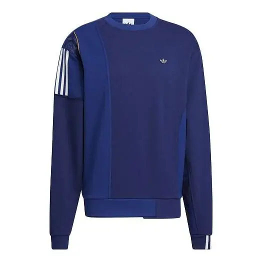 Adidas Originals Contrast Color Stitching Logo Stripe Round Neck Long Sleeves Blue - Multi-color