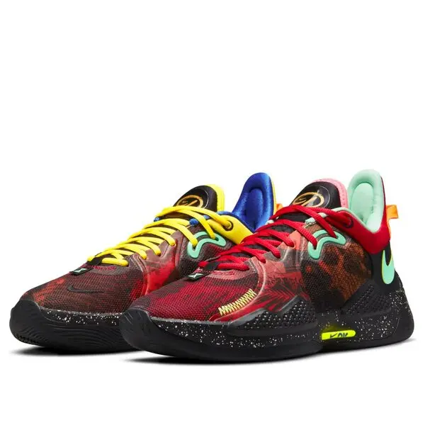 Nike Pg 5 'mismatched Multi' Low Top Sneakers - Black/yellow/red