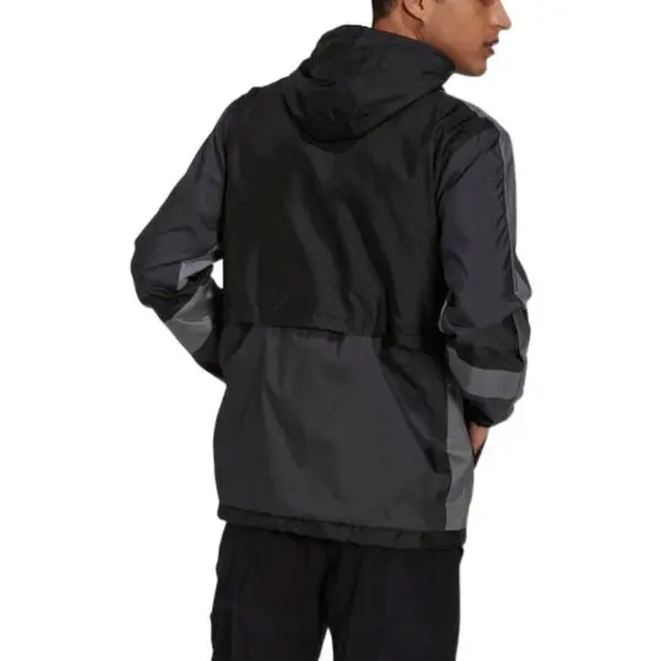 Adidas Logo Print Drawstring Hooded Zipper Sports Jacket