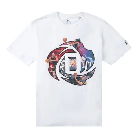 Adidas Rose Logo Cartoon Ross Pattern Printing Casual Round Neck Short Sleeve White T-shirt - Multi-color