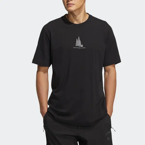Adidas Camping Graphic Short Sleeve Tee Pattern Round Neck Black T-shirt