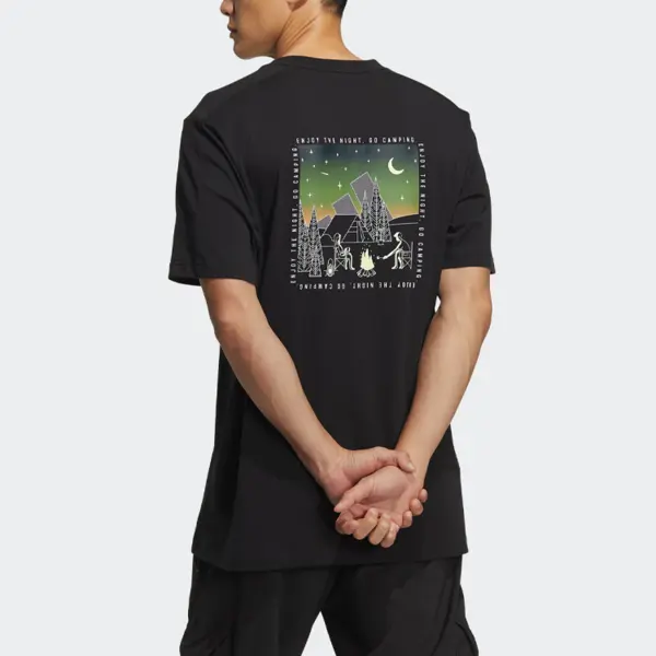 Adidas Camping Graphic Short Sleeve Tee Pattern Round Neck Black T-shirt