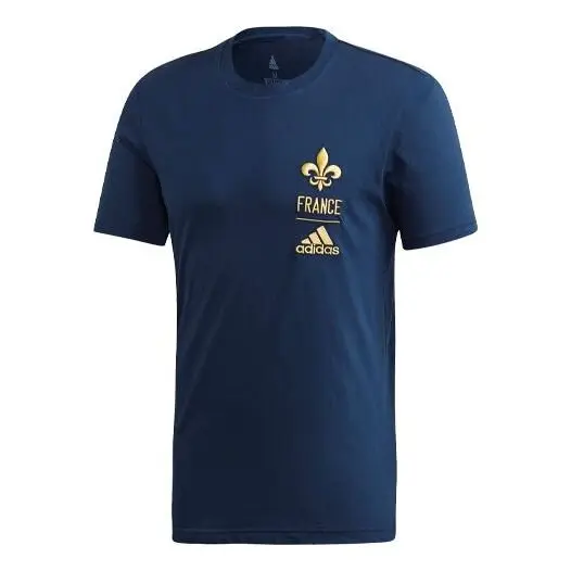 Adidas Fra Ci Tee Soccer/football Sports Embroidered Logo Printing Knit Short Sleeve Navy - Blue