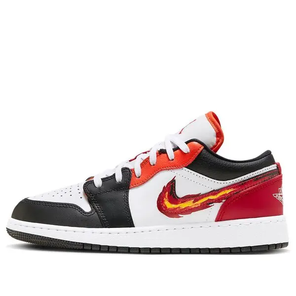JORDAN 1 Low "flaming Swoosh Gym Red" Sneakers - Sail/black-white-gym Red-team Orange-black