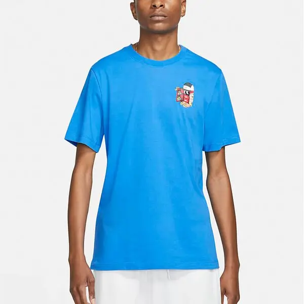 Nike Shoe Printing Sports Round Neck Short Sleeve - Blue