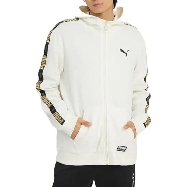 PUMA White Handwriting Label Full Zip Hoodie - White/black/gold