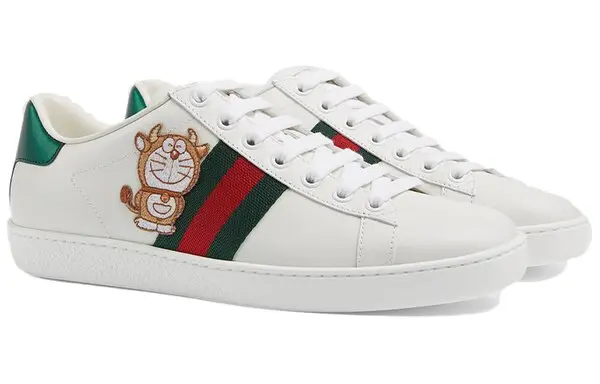 Gucci Doraemon X Ace "ivory Devil Patch" Sneakers - Ivory/green/red