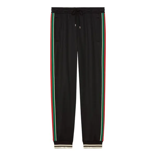 Gucci Tapered Webbing-trimmed Stretch-jersey Sweatpants - Black