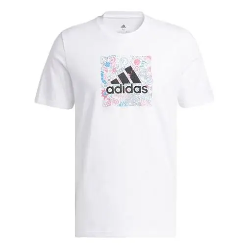 Adidas Minimalistic Alphabet Large Logo Printing Casual Round Neck Short Sleeve White T-shirt - Multi-color