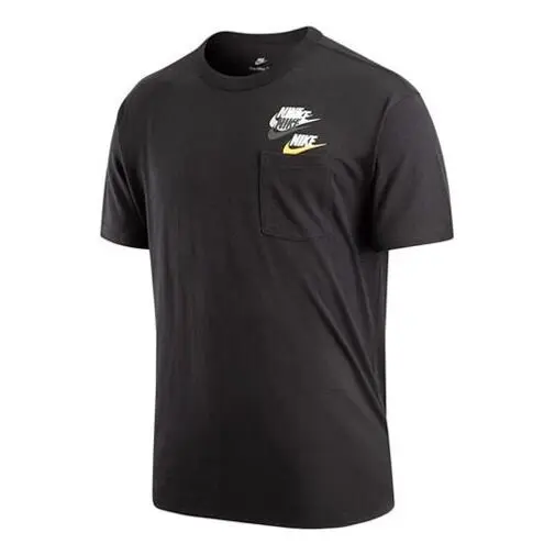Nike As Nsw Tee Prem Pocket Casual Breathable Round Neck Logo Solid Color Short Sleeve Black T-shirt - Multi-color