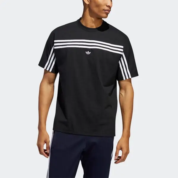 Adidas Originals 3-stripe Tee Stripe Logo Embroidered Short Sleeve - Black