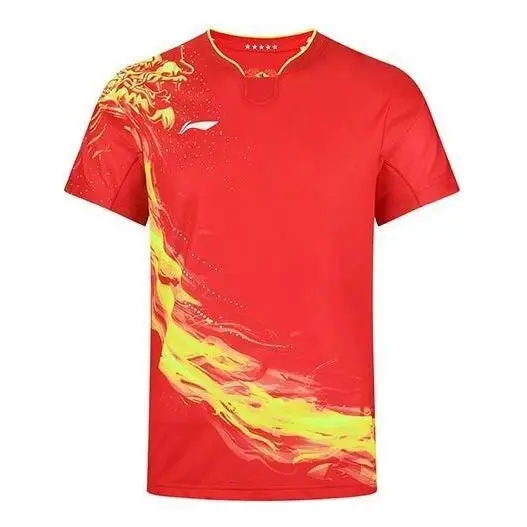 LI-NING Fast-dry Table Tennis T-shirt With Dragon Graphic - Red/yellow