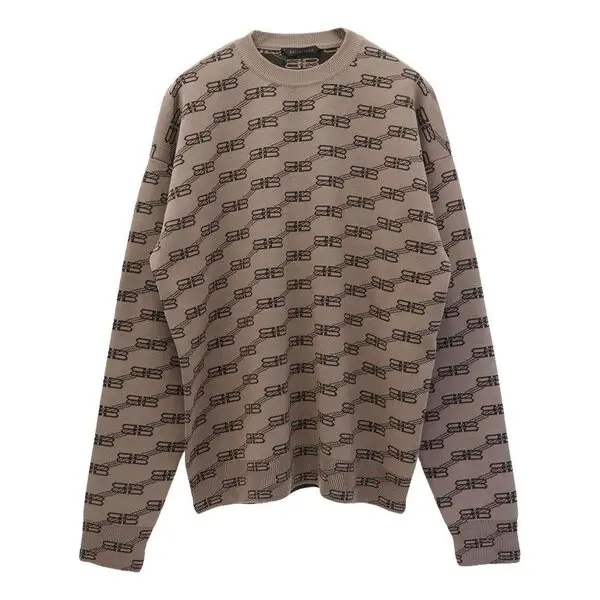 Balenciaga Bb Allover Crewneck Knit Sweater - Beige