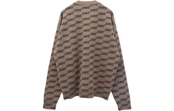 Balenciaga Bb Allover Crewneck Knit Sweater - Beige