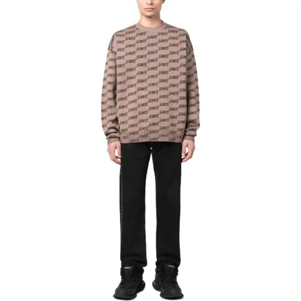 Balenciaga Bb Allover Crewneck Knit Sweater - Beige