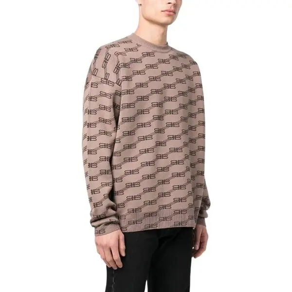 Balenciaga Bb Allover Crewneck Knit Sweater - Beige