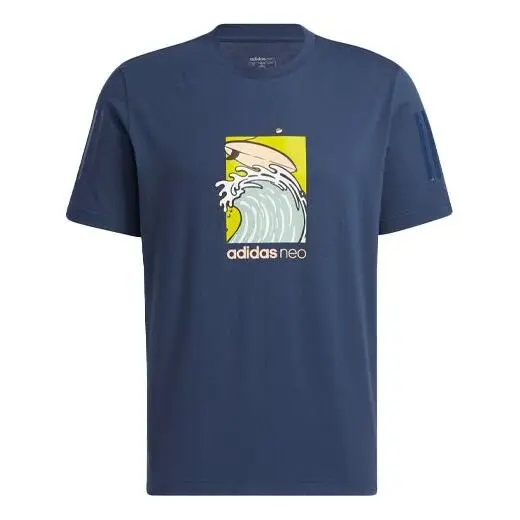 Adidas Neo Pattern Cartoon Printing Sports Round Neck Short Sleeve Blue T-shirt - Navy