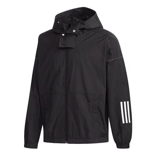 Adidas Sporty Hooded Jacket With Logo Detail - Black