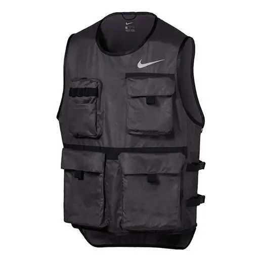 Nike Multi-pocket Function Trend Tooling Sports Running Vest Grey - Gray