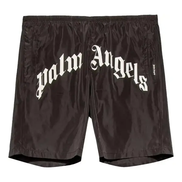 Palm Angels Curved Logo Swim Shorts - Black/white