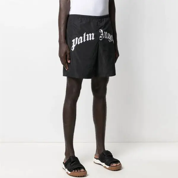 Palm Angels Curved Logo Swim Shorts - Black/white
