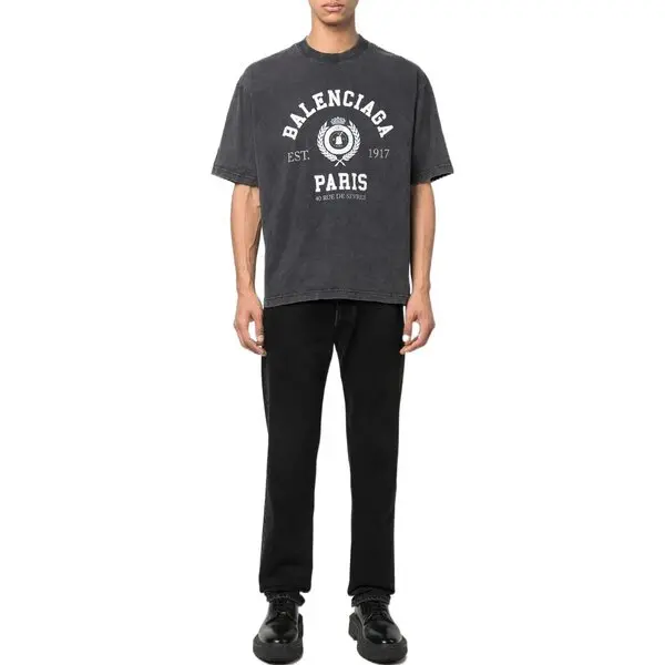 Balenciaga Varsity Logo Short Sleeve T-shirt - Washed Black