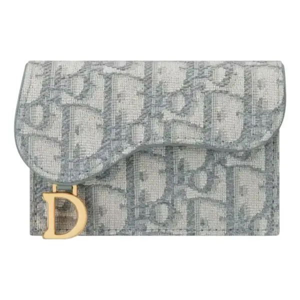 Dior Saddle Flap Card Holder 'grey Oblique Jacquard - Grey/oblique Jacquard