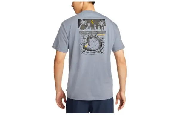 Nike Back Cartoon Printing Round Neck Casual Short Sleeve Blue - Multi-color