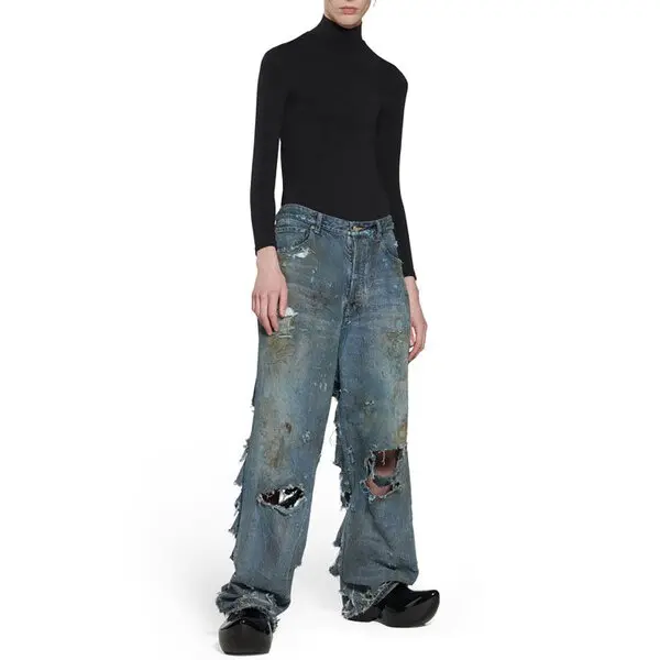 Balenciaga Super Destroyed Baggy Jeans - Light Blue