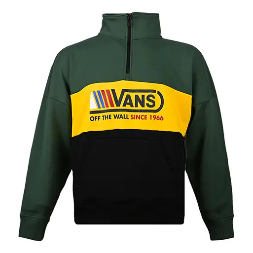 VANS Pullover Sweater With Quarter Zip And Graphic Detail - Green