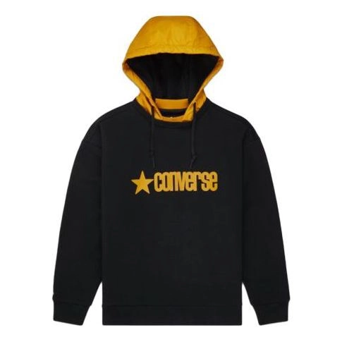 CONVERSE Logo Letter Hooded Sports Sweater - Black