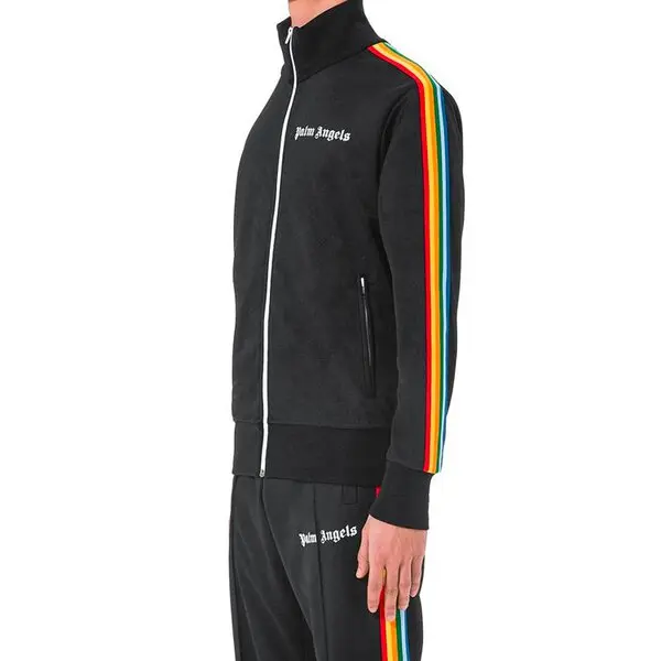 Palm Angels Track Jacket With Rainbow Stripes - Black