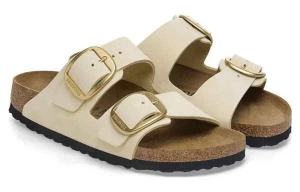 BIRKENSTOCK Arizona Big Buckle Nubuk Leather Sandals - Beige