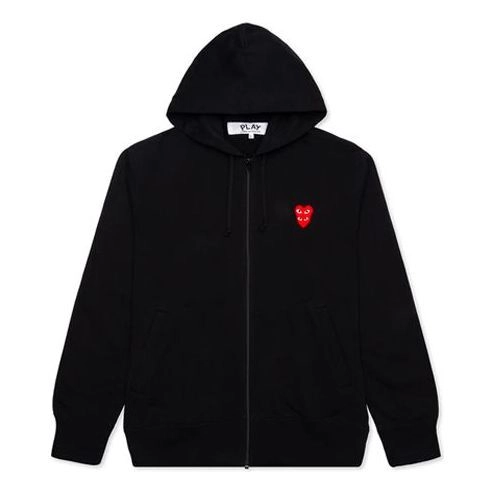 Play Comme Des Garcon Double-heart Zip-up Hoodie - Black