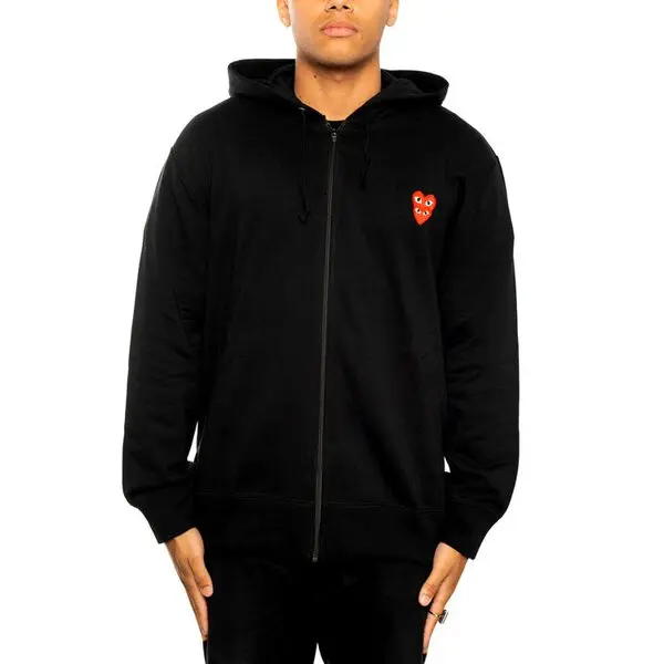 Play Comme Des Garcon Double-heart Zip-up Hoodie - Black