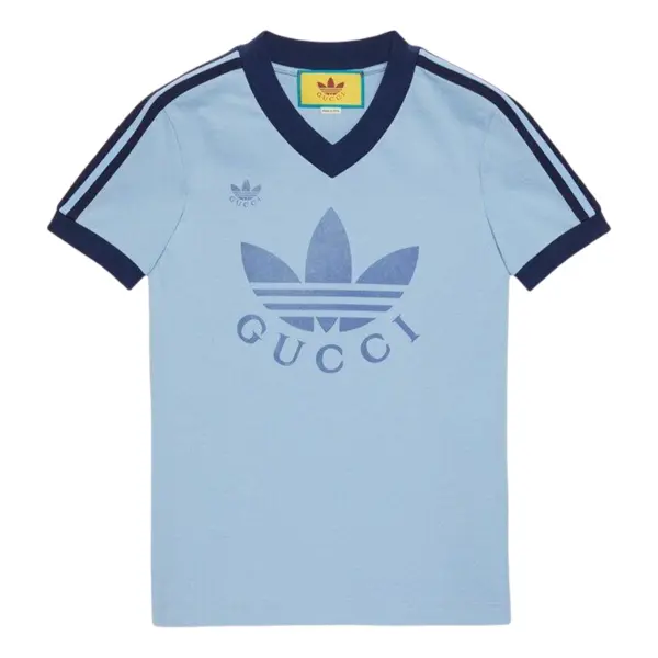 Gucci X Adidas V-neck T-shirt - Light Blue