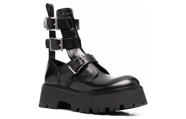 Alexander McQueen Flat Rubber Boots With Buckle Detailing - Black