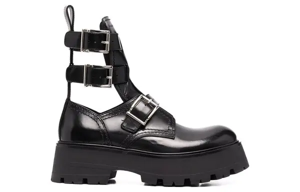 Alexander McQueen Flat Rubber Boots With Buckle Detailing - Black