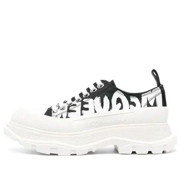 Alexander McQueen Tread Slick Low Lace Up Graffiti Sneakers - White/black