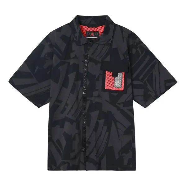 JORDAN Logo Full Print Chest Zipper Cardigan Short Sleeve Black Shirt - Default Colorway