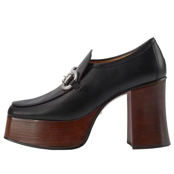 Gucci Platform Horsebit Loafers - Black/silver/brown