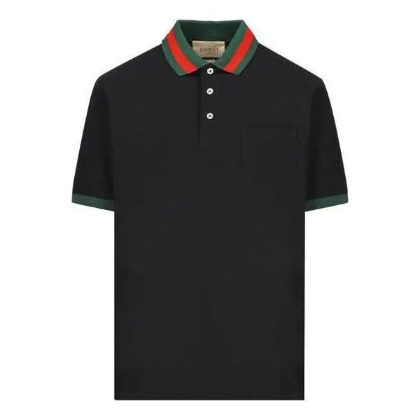 Gucci Cotton Piquet Polo With Web Collar - Black