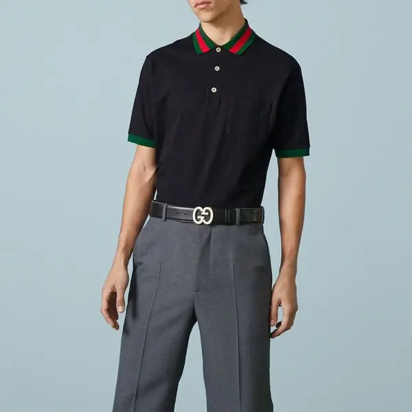 Gucci Cotton Piquet Polo With Web Collar
