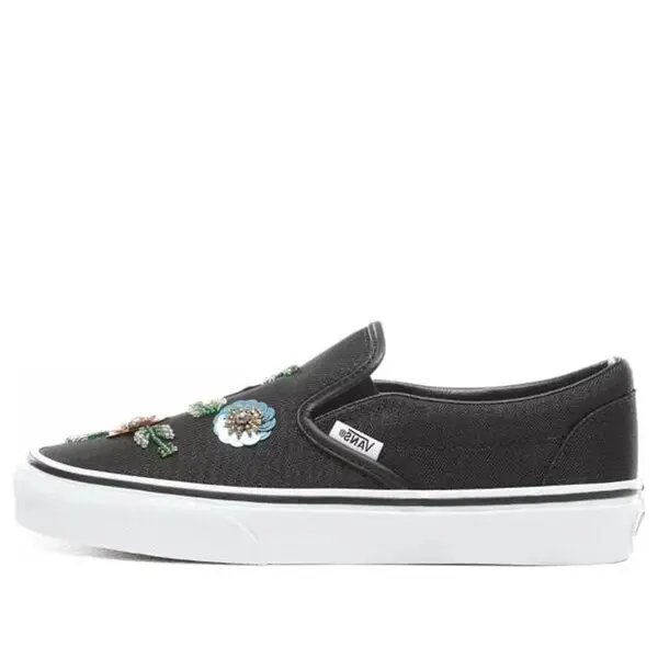 VANS Embellished Floral Sequins Slip-on Sneakers - Black