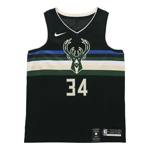 Nike Nba Sports Basketball Jersey/vest Sw Fan Edition Limited Milwaukee Bucks Alphabet 34 - Black