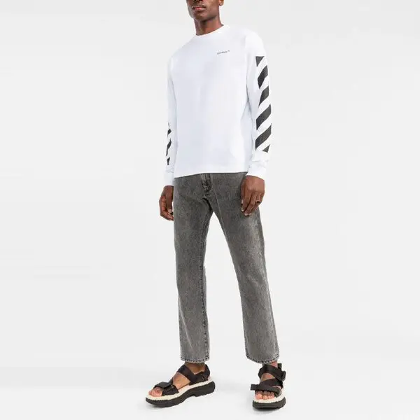 Off-White Fw22 Stripe Round Neck Long Sleeves White T-shirt - White/black