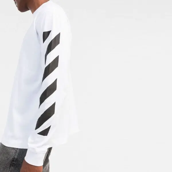 Off-White Fw22 Stripe Round Neck Long Sleeves White T-shirt - White/black