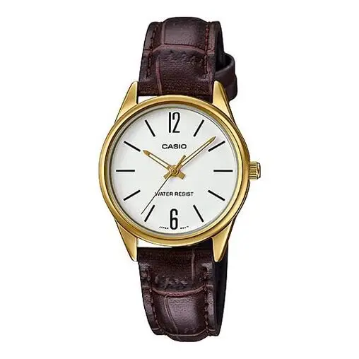 Casio Quartz Analog Watch With Leather Strap - Brown