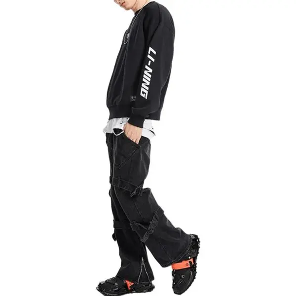 LI-NING Embroidered Logo Fleece Lined Pullover - Black