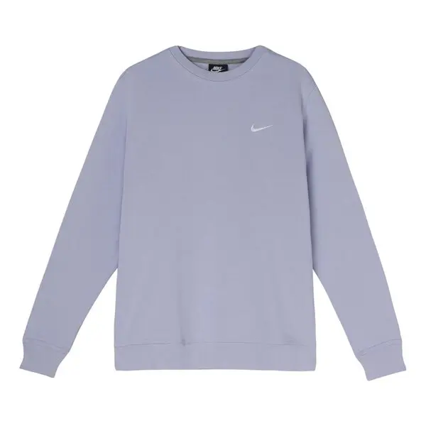 Nike Solid Color Chest Brand Logo Printing Embroidered Round Neck Pullover Autumn Light Purple - Default Colorway